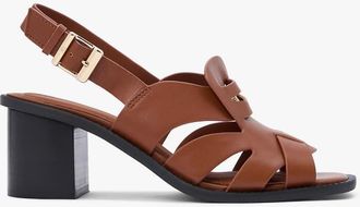 Tommy Hilfiger Sandales en cuir &agrave; talon carr&eacute; et d&eacute;tail &eacute;cusson - Marron