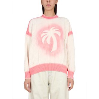 Palm Angels Femme, Pulls, Blanc, Taille: 36 FR Sprayed Palm Jumper