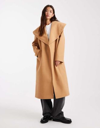 Miss Selfridge Manteau enveloppant habill&eacute; - Camel-Brown