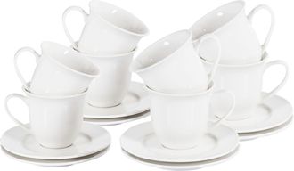 Beliani Set aus 8 Tassen mit Untertassen Tee Kaffee Porzellan Hochglanz Weiß Elderberry