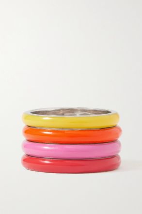 Fry Powers Warm Set Unicorn Rainbow Set Aus Vier Ringen Aus Sterlingsilber Mit Emaille - Rot