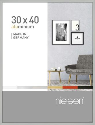 Nielsen Design Bilderrahmen, 30 x 40 cm, Aluminium, Silber matt, Fotorahmen zum Aufhängen im Hoch- & Querformat, Echtglas, Pixel