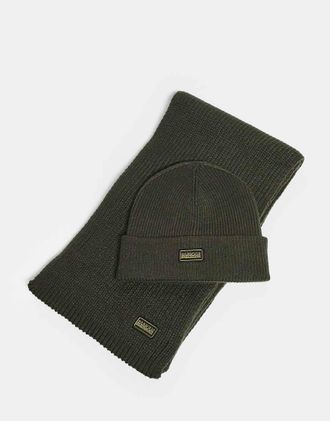 Barbour Sweeper Legacy - Coffret cadeau bonnet et écharpe - Sauge-Vert