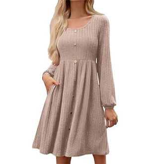 Generic Robe en tricot &agrave; manches longues pour femme - Longueur genou - Robe dautomne tendance - Robe &agrave; paillettes - Rouge, kaki, XXL