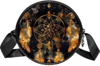 Generic Sac &agrave; bandouli&egrave;re rond rond pour femme, motif attrape-r&ecirc;ves, avec fermeture &eacute;clair, bretelles r&eacute;glables, style d&eacute;contract&eacute;