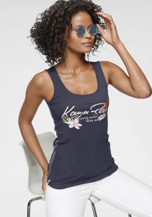 Kangaroos Tanktop KANGAROOS, Damen, Gr. 36/38, blau (marine), Rippware, Obermaterial: 100% Baumwolle, sehr figurbetont h&uuml;ftlang, Rundhals, Tops Tanktop, mit fem