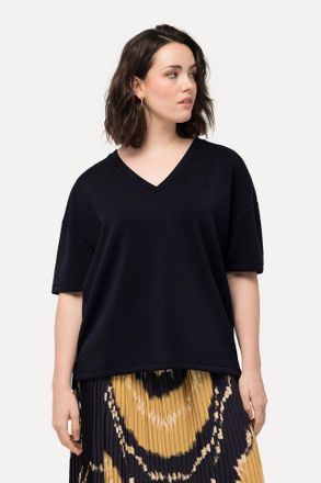 Ulla Popken Sweatshirt Soft-Sweatshirt Oversized V-Ausschnitt Halbarm