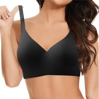 Generic Soutien-gorge d&eacute;contract&eacute; r&eacute;glable et respirant sans anneau en acier, Noir, 70