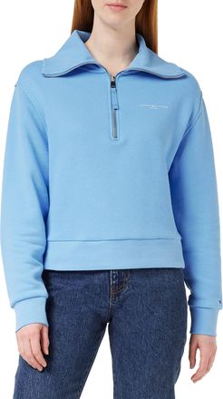 Tommy Hilfiger Damen Sweatshirt mit Reißverschluss Zipper 1985 Halber Zipper, Blau (Hydrangea Blue), S
