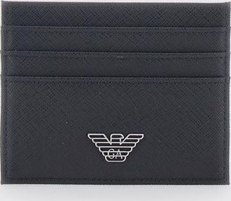 Emporio Armani Porte-cartes plat en cuir r&eacute;g&eacute;n&eacute;r&eacute; avec six fentes pour cartes