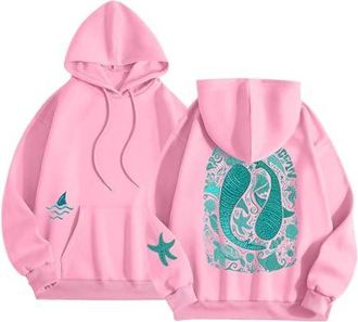 Generic Sweat &agrave; capuche 2026 pour femmes avec cordon de serrage, manches longues, &eacute;paules tombantes et poche, rose, XXL
