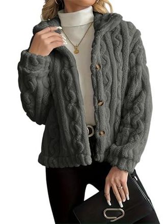 Generic Veste de lit chaude &agrave; manches longues pour femme - Col montant - Cardigan dhiver doux et confortable en sherpa, gris, XXL