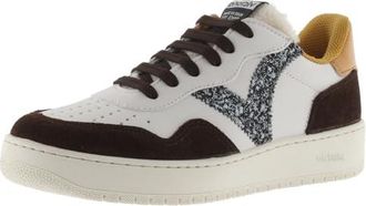 Victoria Basket Basse Madrid Effet Cuir & Pi&egrave;ces en Cro&ucirc;te De Cuir & Logo Paillet&eacute;e 1258272 pour Femme Chocolate 39