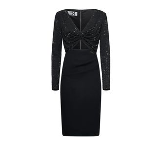 John Richmond Midi-Kleid mit drapiertem Bustier und tiefem Ausschnitt - - Dresses - Damen - Schwarzk - XS