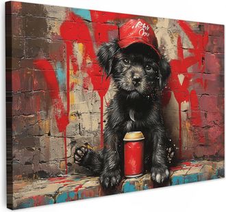MuchoWow © Bild auf Leinwand Groß 120x80 cm XXL Schlafzimmer Bilder Badezimmer Wand Deko Wohnzimmer Modern Wanddeko Bilderwand Geschenk Graffiti - Hund - Welpe