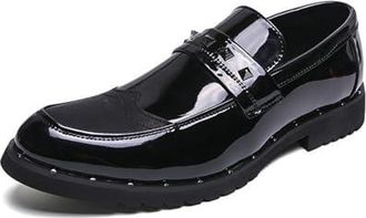 Generic Mocassins &agrave; plateforme en cuir verni pour homme - Confortables et antid&eacute;rapantes - Semelle &agrave; crampons tendance, Noir, 41 1/3 EU