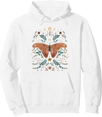 Trendy Apparel Celestial Butterfly Lunar Phases and Flowers Pullover Hoodie