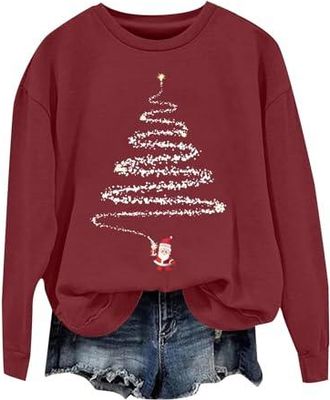Generic Sweats de Noël pour femme - Motif amusant de Noël - Manches longues - Pull décontracté à col rond - Imprimé graphique - Pull ample de Noël, b-lie-de-v