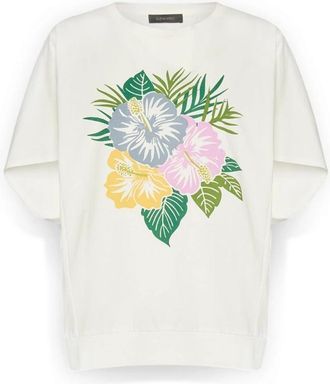 Elena Miro Femme, Tops, Blanc, Taille: 38/40 FR T-shirt en coton imprim&eacute;