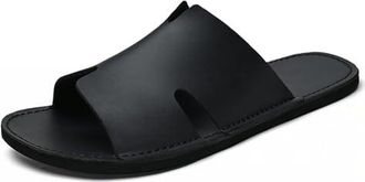 Generic Sandales plates en cuir v&eacute;ritable pour homme - Bout rond - Bout ouvert - Fond souple - Sandales de plage d&eacute;t&eacute; d&eacute;contract&eacute;es - Pantoufles de vacances, 