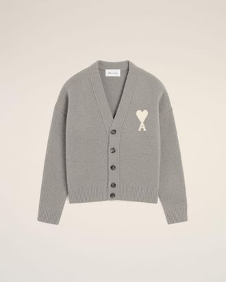Ami Ami Paris - Cardigan gris en alpaga Ami de Coeur Gris Cendre & ecru - Taille : XXL - Unisex