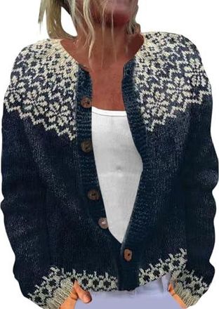 Generic Cardigan Femme Veste en Tricot &Eacute;l&eacute;gant Pull &Eacute;lastique Maillots Boutons Vestes Femmes Surdimensionn&eacute;es Pulls Jacquard Pulls Manches Longues Mode Cardig