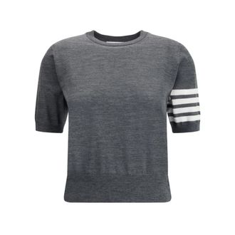 Thom Browne Strick T-Shirt mit ikonischen B&auml;ndern - - Knitwear - Damen - Grau - XS