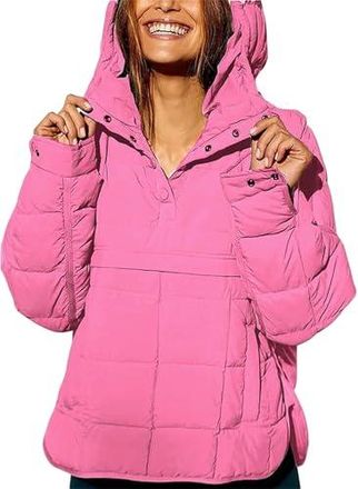 Generic Gloryboom Veste matelass&eacute;e l&eacute;g&egrave;re et chaude &agrave; capuche pour femme, rose, XL