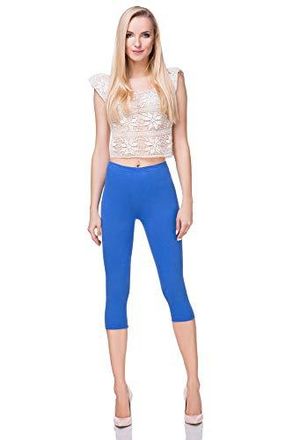 FUTURO FASHION Legging Court en Coton - très Confortable - Grandes Tailles - Bleu Roi - 42 (XL)