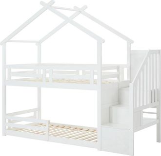 Vente-Unique Hochbett Hausbett - 90 x 190 cm - Kiefer & MDF - Wei&szlig; - TALETY