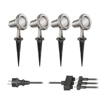 LEDs Com Gartenstrahler MUK mit Erdspie&szlig; f&uuml;r au&szlig;en, Edelstahl, je 23,5W je 430lm 100&deg; warm-wei&szlig; 4er Set