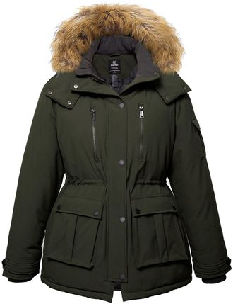Wantdo Damen &Uuml;bergr&ouml;&szlig;e Winter Jacke Gesteppte Daunenjacke Warm Mantle Verdicker Parka mit Abnehmbarer Fellkapuze Armeegr&uuml;n 50-52