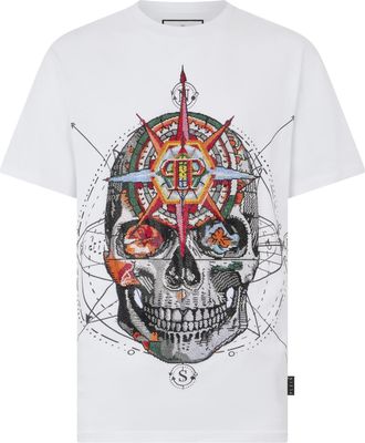 Philipp Plein Round Neck T-Shirt Wind Rose Skull Stones