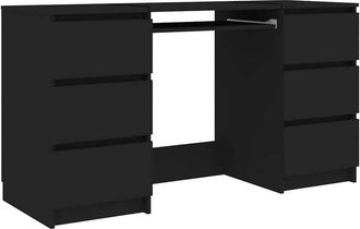 vidaXL Vidaxl - Bureau droit noir 140x50x77 cm - Agglom&eacute;r&eacute; avec 6 tiroirs - Espace de rangement optimal pour petits bureaux
