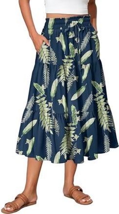 Generic Jupes Femme Boheme Chic et Elegant Jupe Madame Mi Longue Fluide Fleurie Robe Poche Ceinture Haute à Lacets