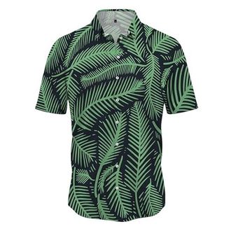 Keephen Feuilles Impression 3D Boutonn&eacute;e Chemise pour Femmes Hommes Nouveaut&eacute; Hawaiian Chemises Manches Courtes Plage Aloha Chemise