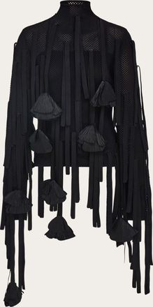 Ferragamo Damen Netzpullover mit Bl&uuml;ten Schwarz