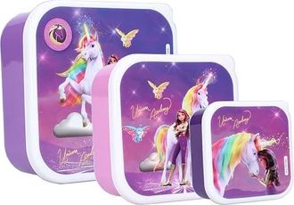 Vadobag Boîte à goûter Unicorn Academy Fresh (3 pièces) - Lot de 3 boîtes à goûter emboîtables - Boîte à goûter pour lécole, la maternelle, le sport