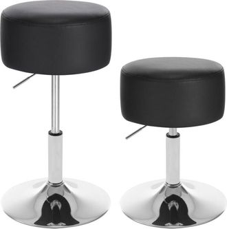 Woltu Barhocker 2er Set, Schminkhocker H&ouml;henverstellung, Barst&uuml;hle rund, 360&deg; Drehbar B&uuml;rohocker, gepolstert, Kunstleder, f&uuml;r K&uuml;chen Bar, Schwarz - Woltu