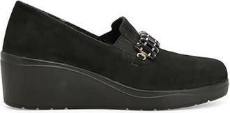 Melluso Mocassin femme en daim avec talon compensé et chaîne bijou, Noir, 37 EU Larga