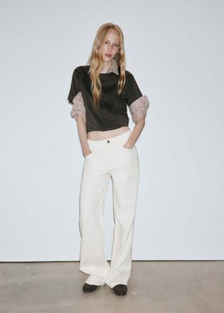 Mango Jean Danila large taille haute &eacute;cru - Femme - 32 - MANGO