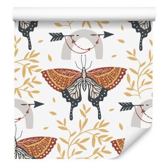 OEM Carta Da Parati Boho Con Arcobaleni E Farfalle, Color Crema E Arancione, Per Soggiorno E Camera Da Letto, 50x1000
