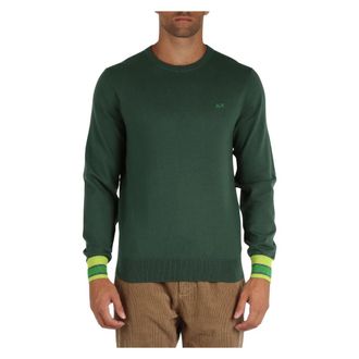 Sun 68 Merinowolle Baumwolle Pullover Kontrastb&uuml;ndchen - - Knitwear - Herren - Gr&uuml;n - S