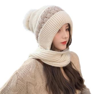 Generic Bonnet Écharpe Femme 2-en-1 - Capuche Tricot Hiver Chaude avec Protection Auditive - Écharpe Intégrée Coupe-Vent, Modèle Épais Confortable - Accessoir