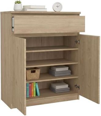 Dmora Kommode Julienne, Wohnzimmerbuffet, Wohnzimmer-Sideboard, Moderne K&uuml;chen-Speisekammer, 80x40 h100 cm, Eiche
