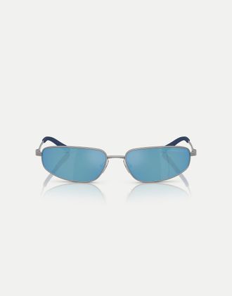 Arnette Narro - Lunettes de soleil ovales polarisées à verres bleus effet miroir - Gris acier mat