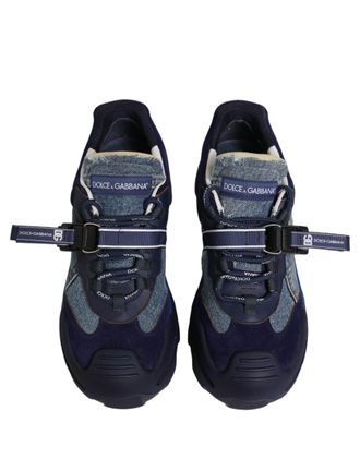 Dolce & Gabbana Mens Blue Airmaster Panelled Low Top Denim Sneakers Shoes Cotton Nylon Viscose Calf