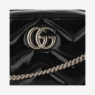 Gucci Womens Shoulder Bag Gg Marmont Black Patent Leather