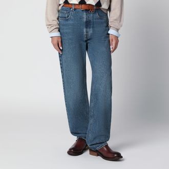 Miu Miu Jeans in Mittelblau mit Logo-Stickerei