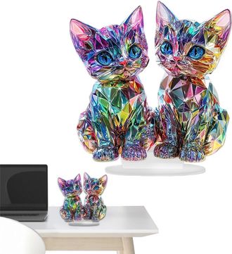 Generic Bunte Katzenfigur - 2D-Acryl-Miniatur | Ornamente B&uuml;ro Wohnzimmer Schlafzimmer | Dekorative K&auml;tzchen, Bewegliche Tiere, Geschenk F&uuml;r Ehefrau, Mutter, 
